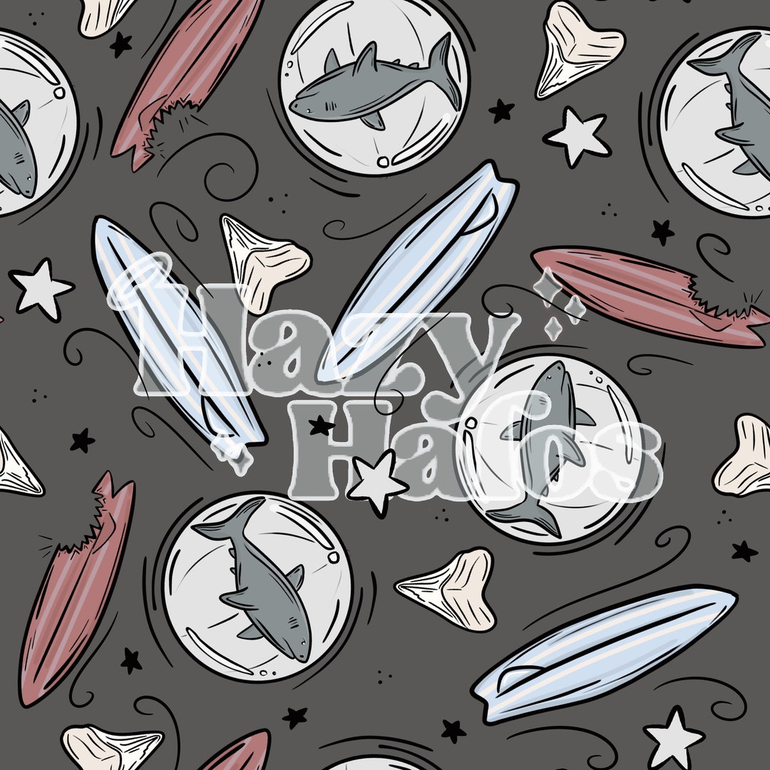 Chompin Sharks | Dark Gray - SEAMLESS PATTERN Hand Illustrated Digital ...