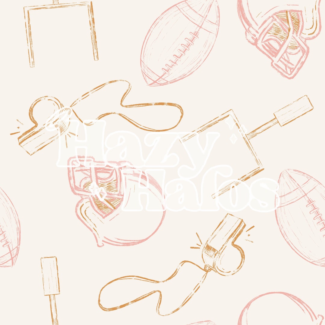 Pink Football Sketch Game Day SEAMLESS PATTERN Hand Illustrated ...