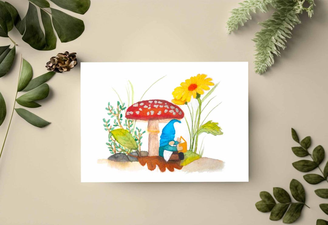 Blank Note Cards - Gnome Reading Under Mushroom - Etsy