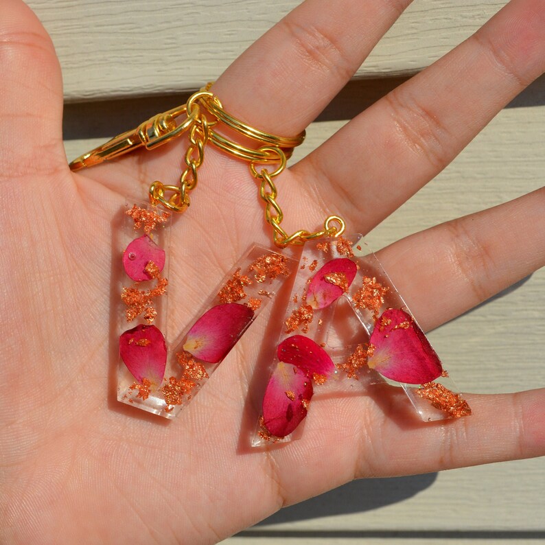 Real Flower Resin Keychain Real Rose Petals Keychain Custom | Etsy