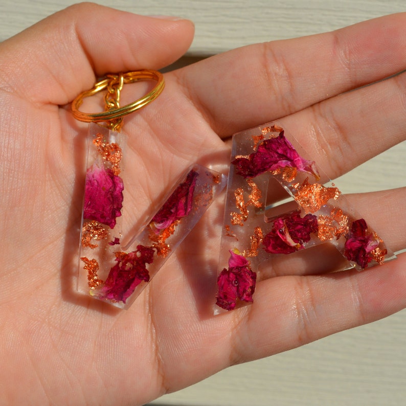Real Flower Resin Keychain Real Rose Petals Keychain Custom | Etsy