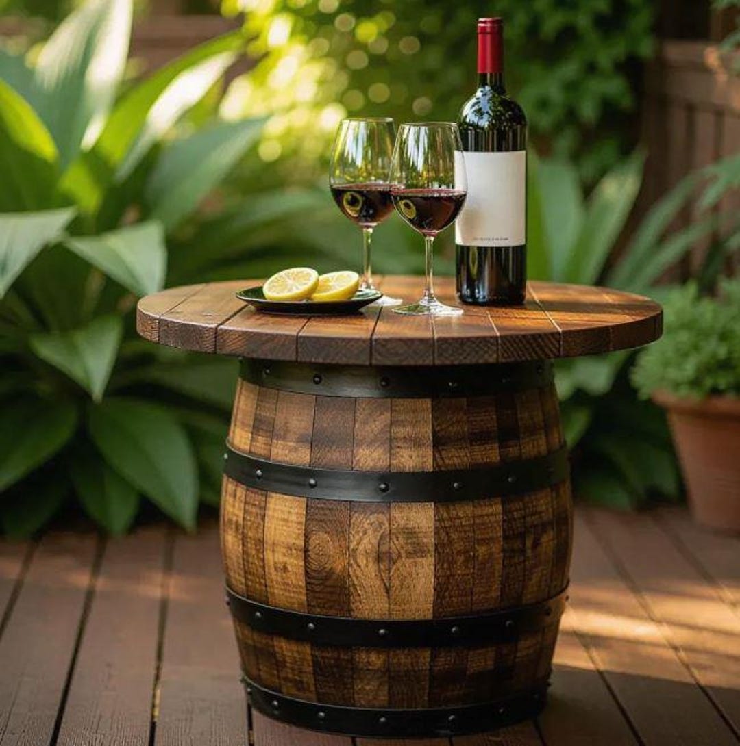 Rustic Whiskey Barrel Cabinet – Open Bar Display for Home, Handmade ...