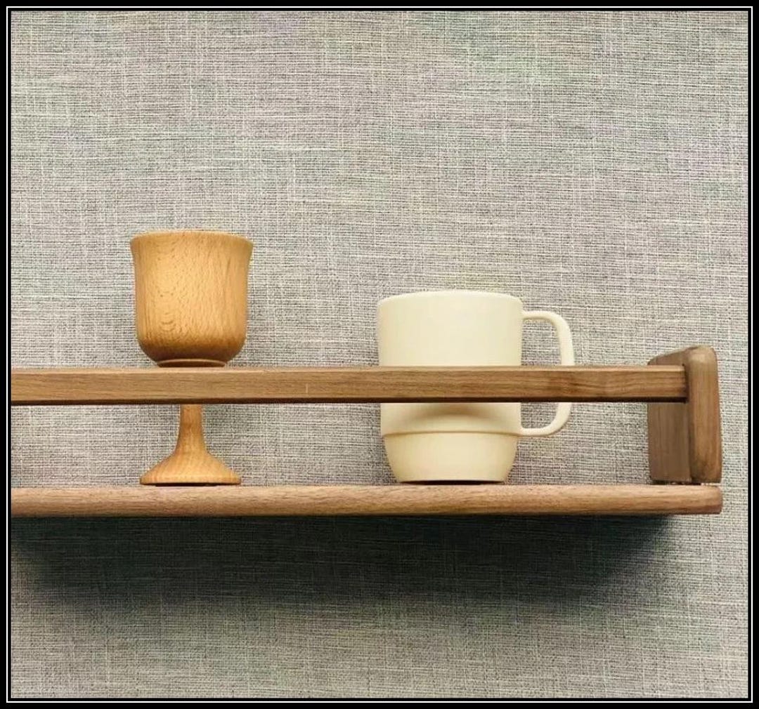 Wooden Floating Shelf With Railing, Picture Ledge for Wall Display ...