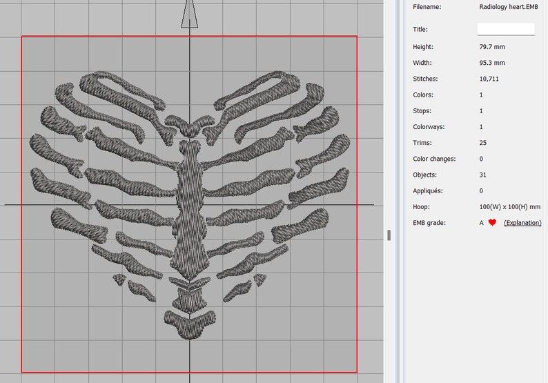 Radiology Heart Rib Cage Logo Embroidery Design (COL, CSD, DST, Emd ...
