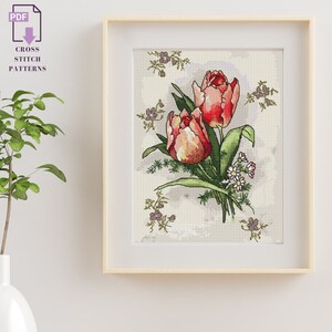 Tulips Cross Stitch Pattern, Flower Cross Stitch Pdf Pattern - Etsy