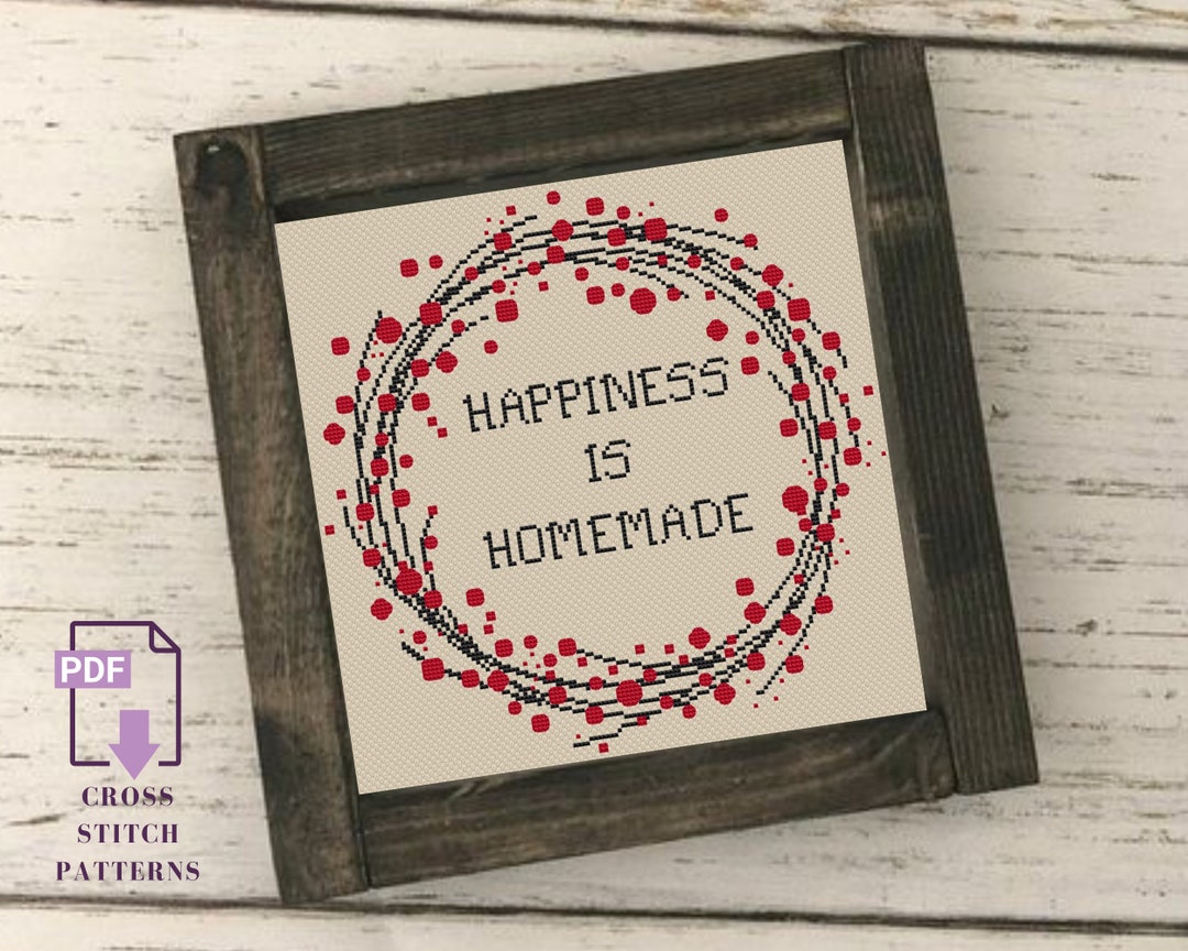 Happiness Cross Stitch Pattern Happiness is Homemade Wreath - Etsy