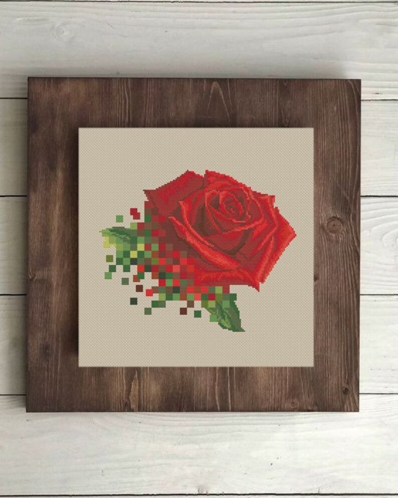 Red Pixel Rose Cross Stitch Pattern Garden Pdf Pattern - Etsy