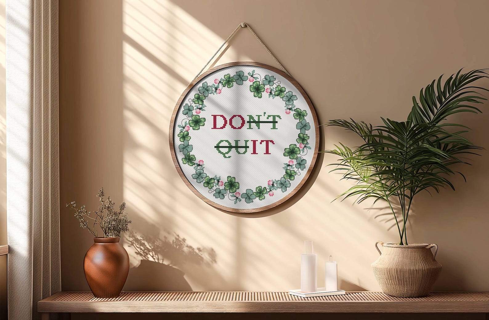 Don't Quit - DO IT Clover Wreath Cross Stitch Pattern, Flower Cross ...