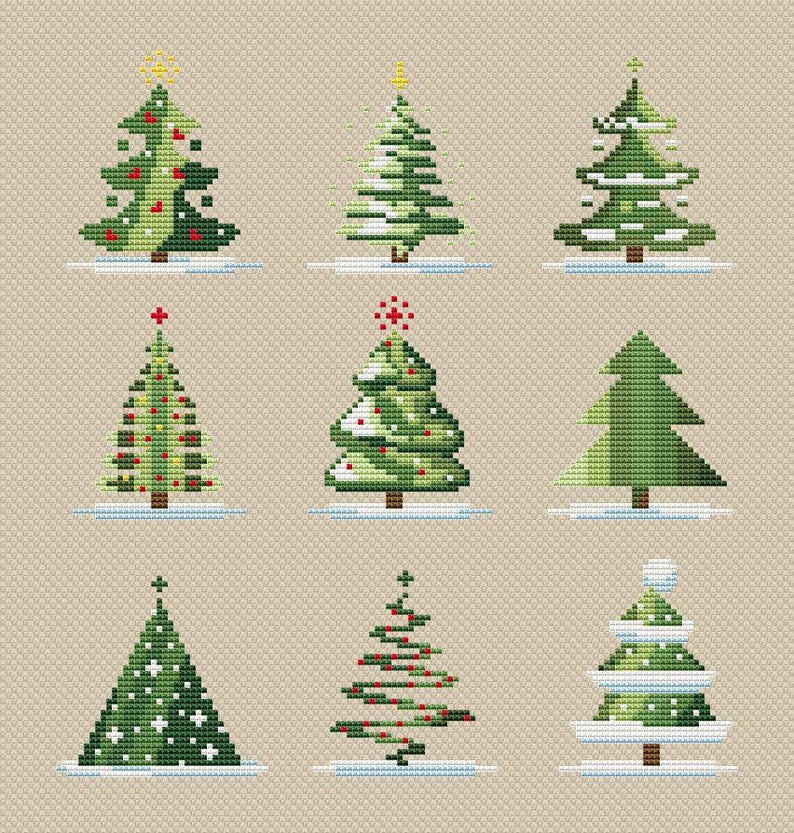 Mini Christmas Tree Cross Stitch Patterns – 9 Small Designs for Cards ...