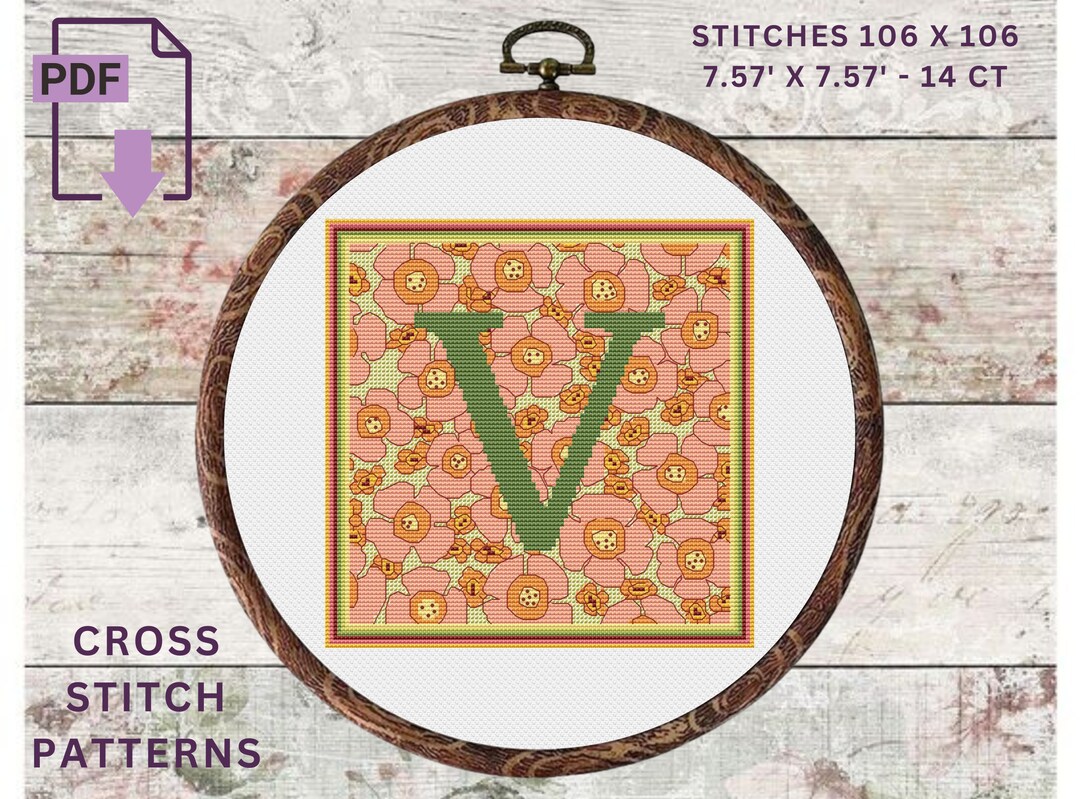 Letter V Cross Stitch Pattern, Modern Monogram, Alphabet Cross Stitch ...