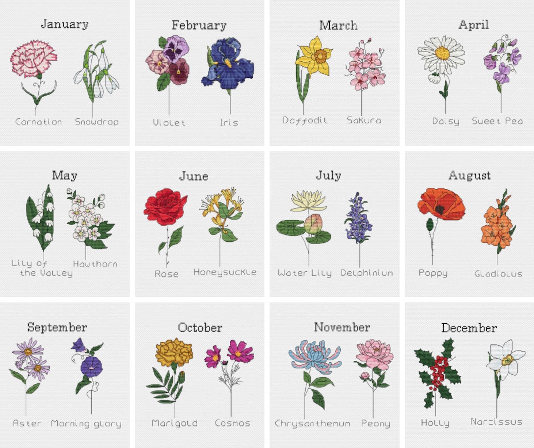 Custom Family Birth Month Flowers Garden Cross Stitch Pattern ...