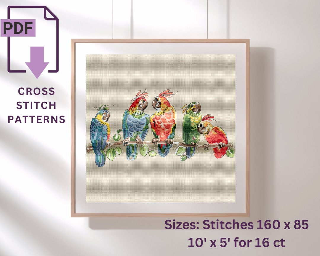 Parrots Cross Stitch Pattern Watercolor Clipart Animal Cross Stitch ...