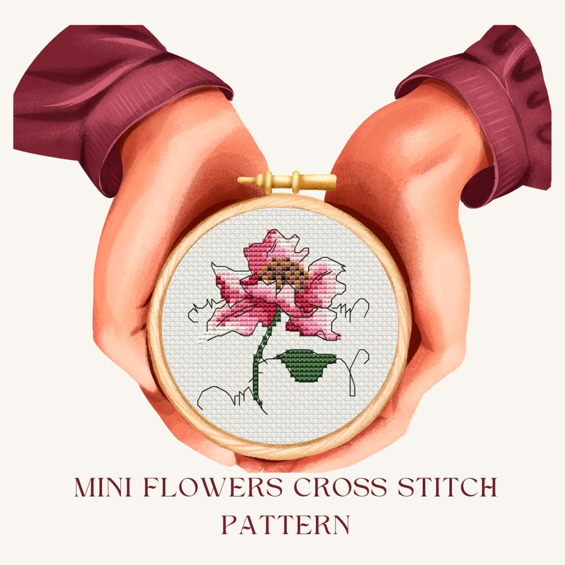 MINI Wild Flower Cross Stitch Pattern, Card Format Poppy Cross Stitch ...