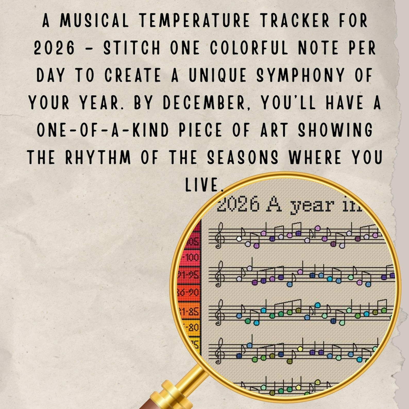 2026 Temperature Tracker Cross Stitch Pattern, Musical Notes Daily ...