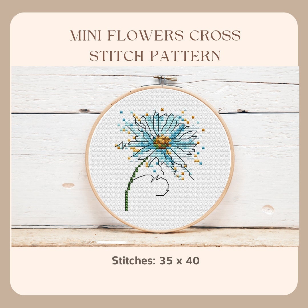 MINI Wild Flower Cross Stitch Pattern, Blue Daisy Cross Stitch Pdf ...