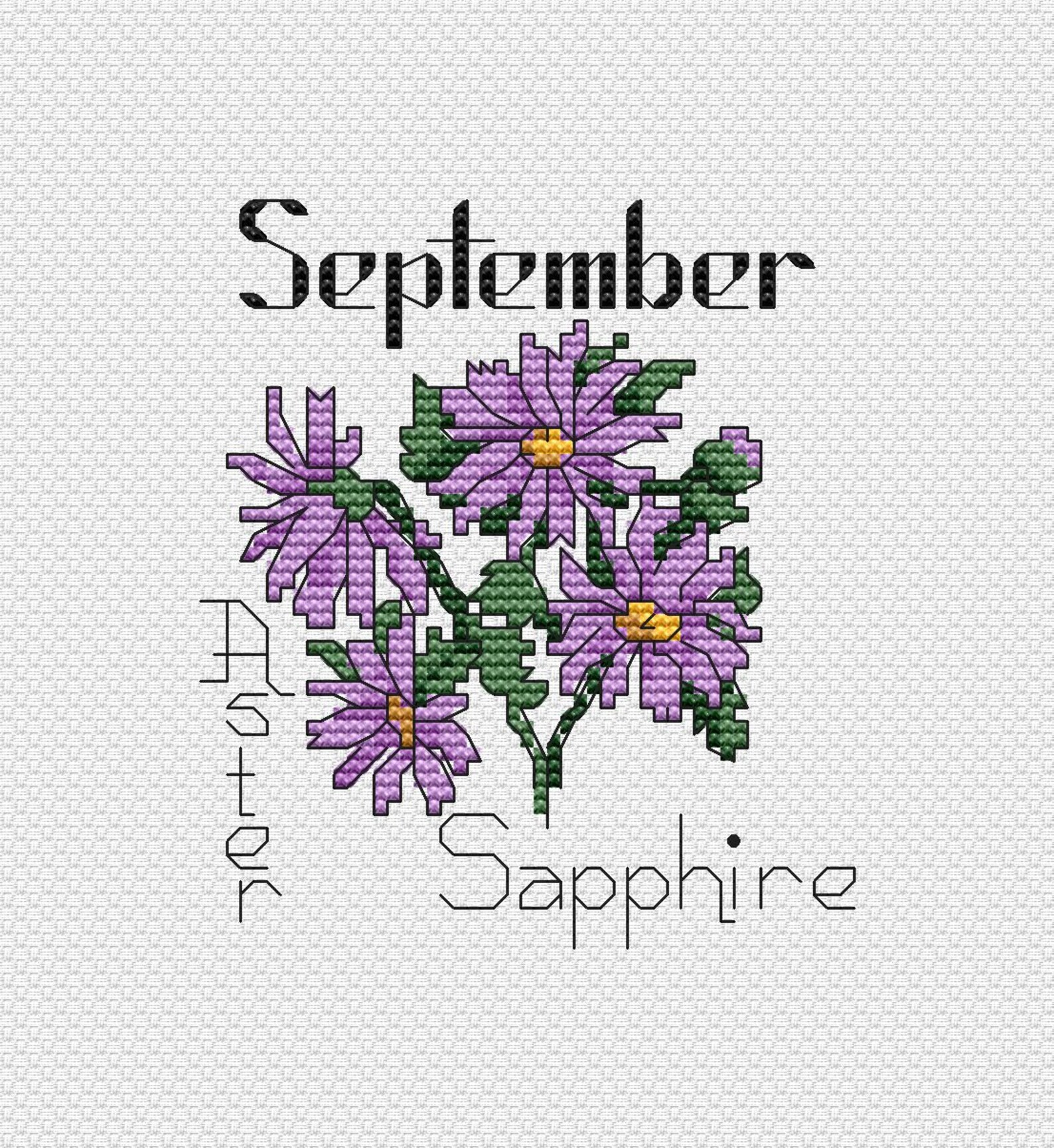 Mini Birth Flower Cross Stitch Pattern, Aster Sapphire September Stitch ...