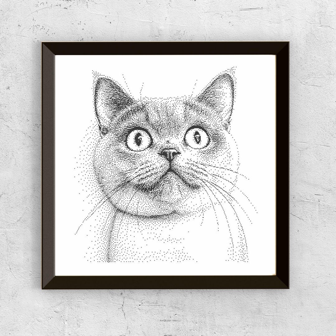 Big Eyed Kitty Cross Stitch Pattern | Stipple Cat Blackwork PDF ...
