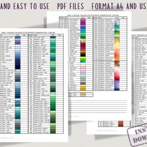 Printable DMC Thread Color Chart Tracker Inventory, Cross Stitch ...