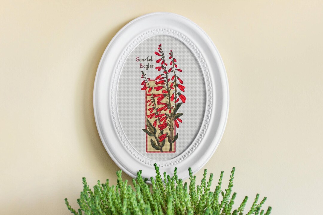 Scarlet Bugler Flower Cross Stitch Pattern, Watercolor Floral ...