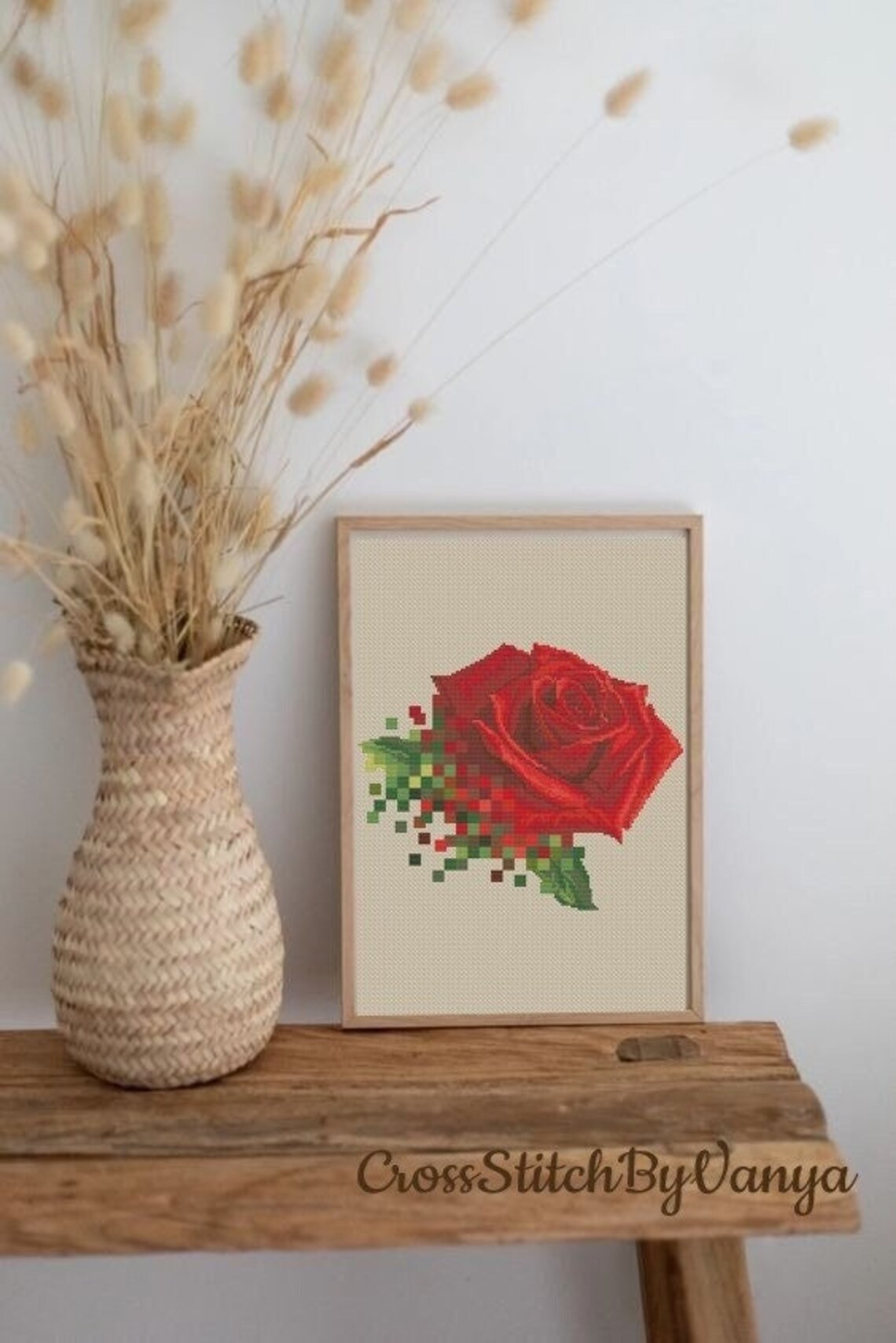 Red Pixel Rose Cross Stitch Pattern Garden Pdf Pattern - Etsy