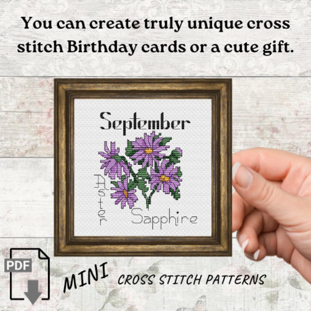 Mini Birth Flower Cross Stitch Pattern Aster Sapphire - Etsy