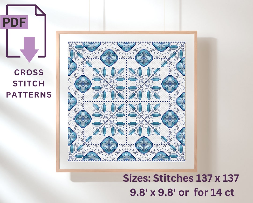 Blue Sampler Cross Stitch Pattern, Modern Cross Stitch Pattern, PDF ...