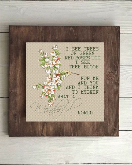 Wonderful World Cross Stitch Pattern Bird of Flowers Sayings - Etsy