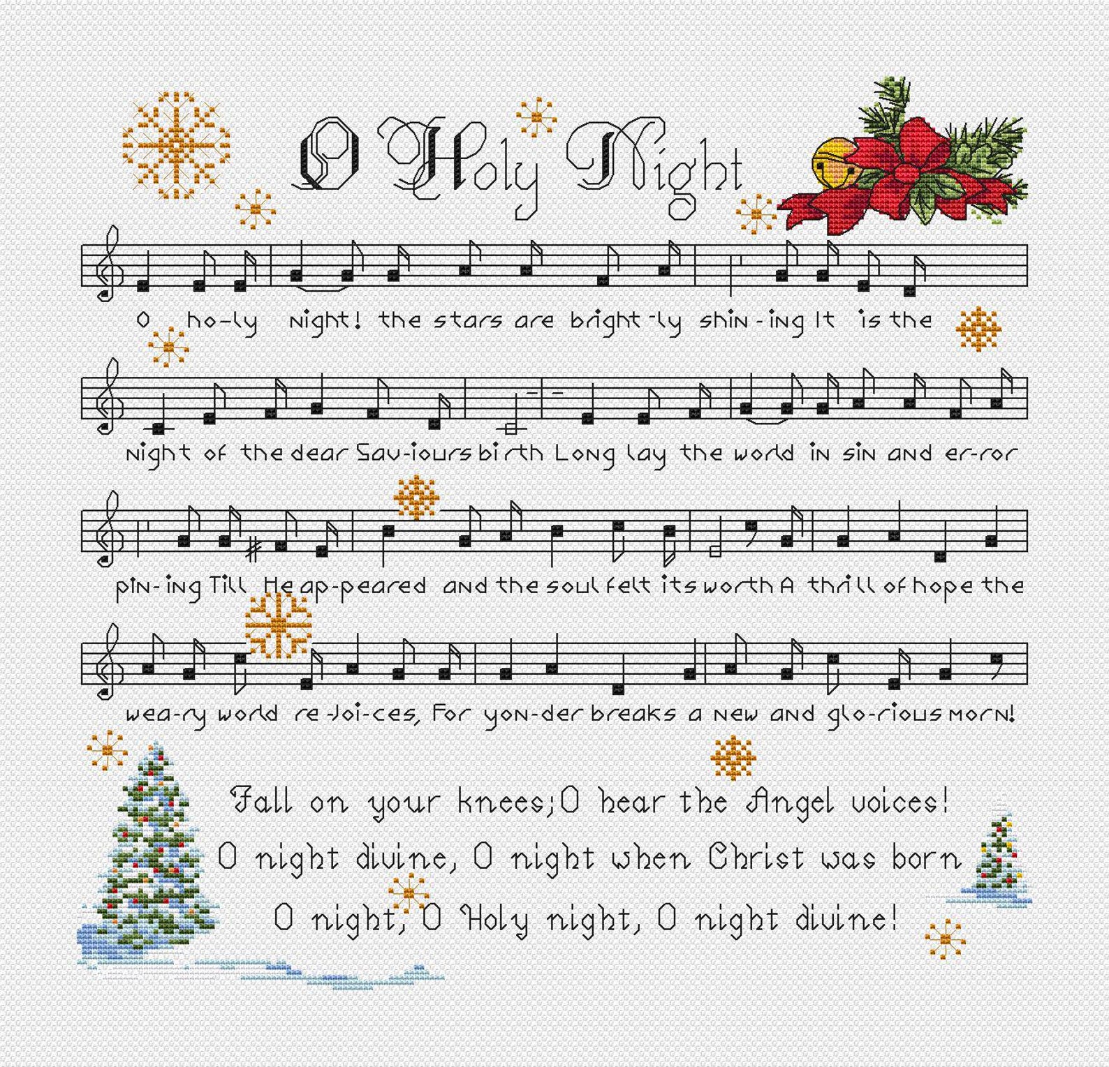 O Holy Night Vintage Christmas Carol Cross Stitch Pattern PDF Instant ...