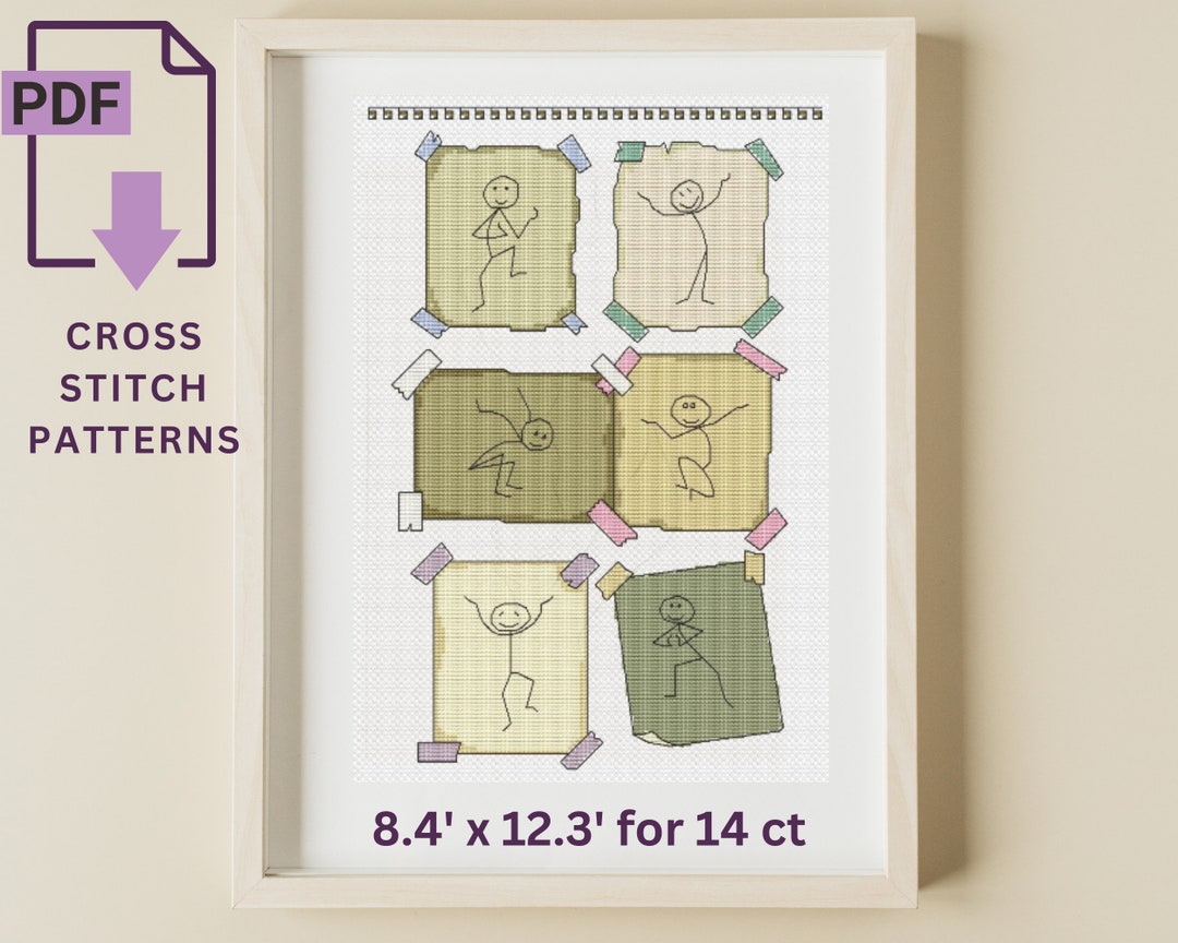 Stickman Cross Stitch Pattern, Doodle Stick Figures Cross Stitch ...