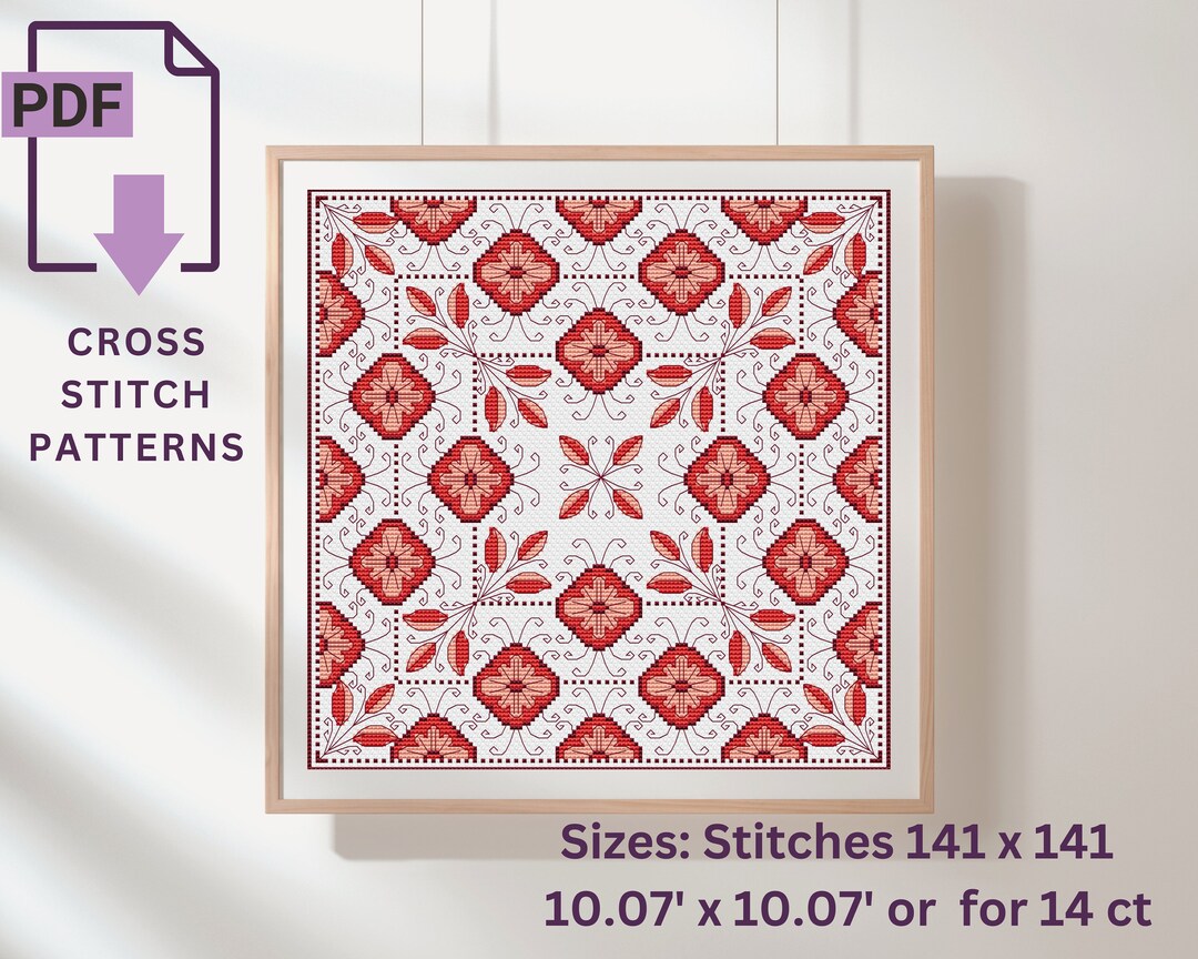 Red Sampler Cross Stitch Pattern, Modern Cross Stitch Pattern, PDF Instant Download - Etsy