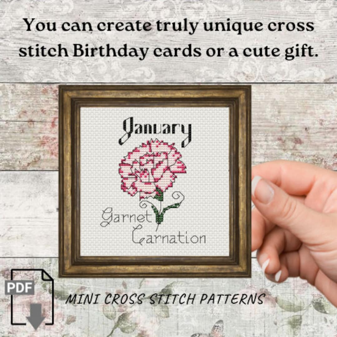 Mini Birth Flower Cross Stitch Pattern, January Carnation Cross Stitch ...