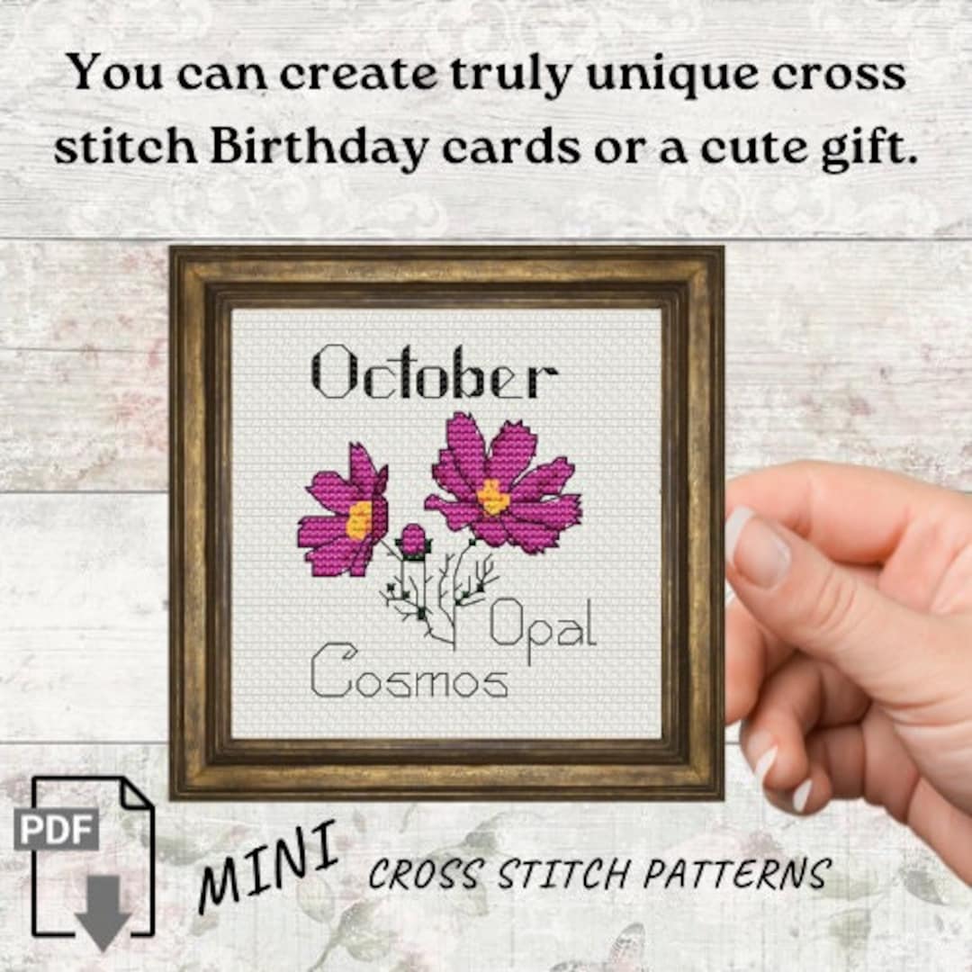 Mini Birth Flower Cross Stitch Pattern, Cosmos Opal October Stitch Pdf ...