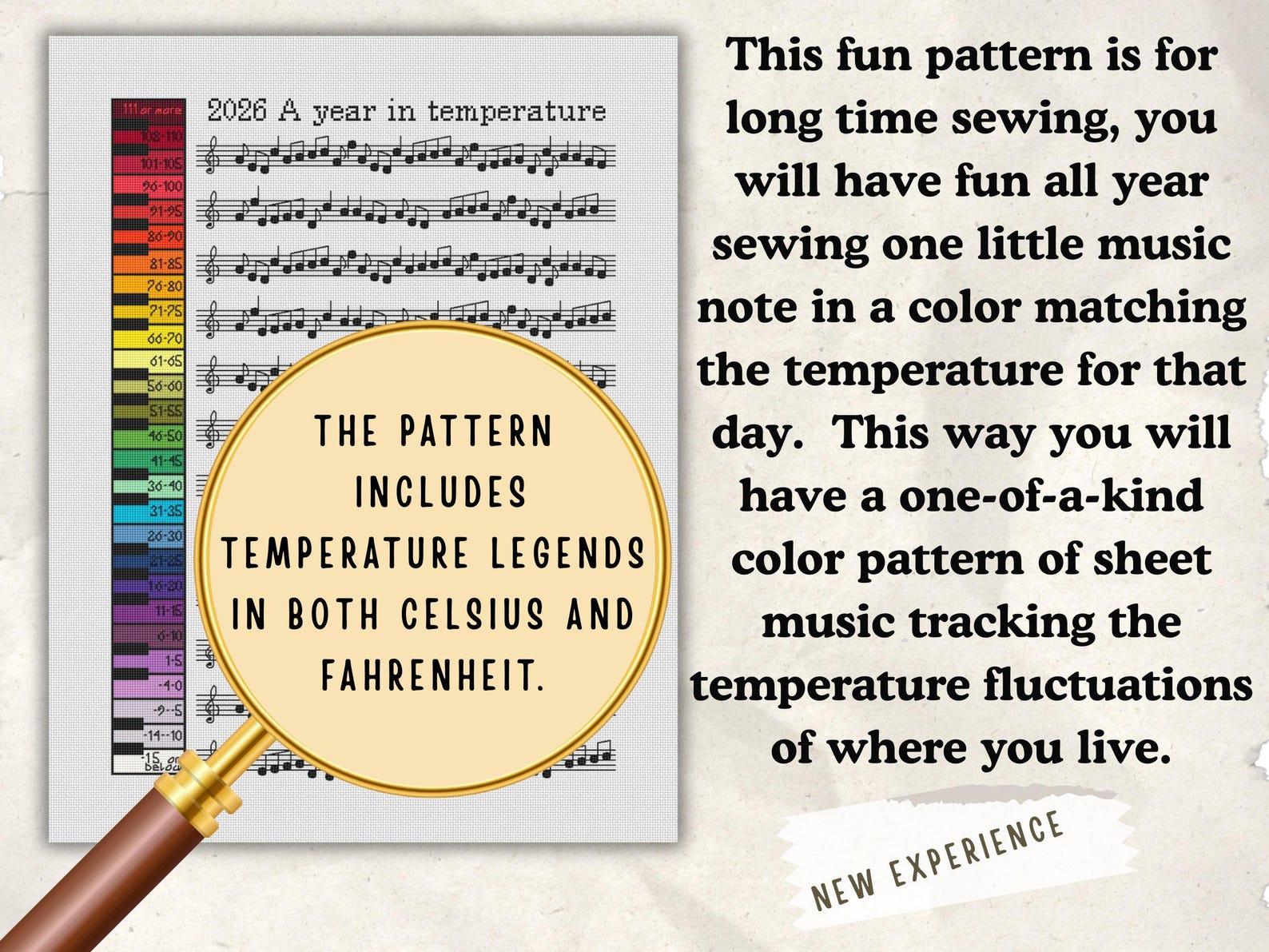 Sheet Music Temperature Cross Stitch Pattern Celsius & Fahrenheit ...