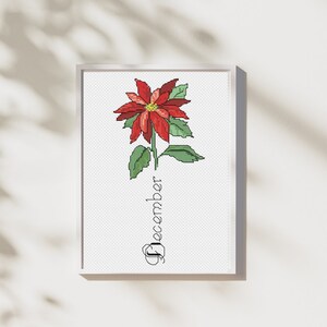 December Birth Month Flower- Poinsettia - Instant Download Cross Stitch ...