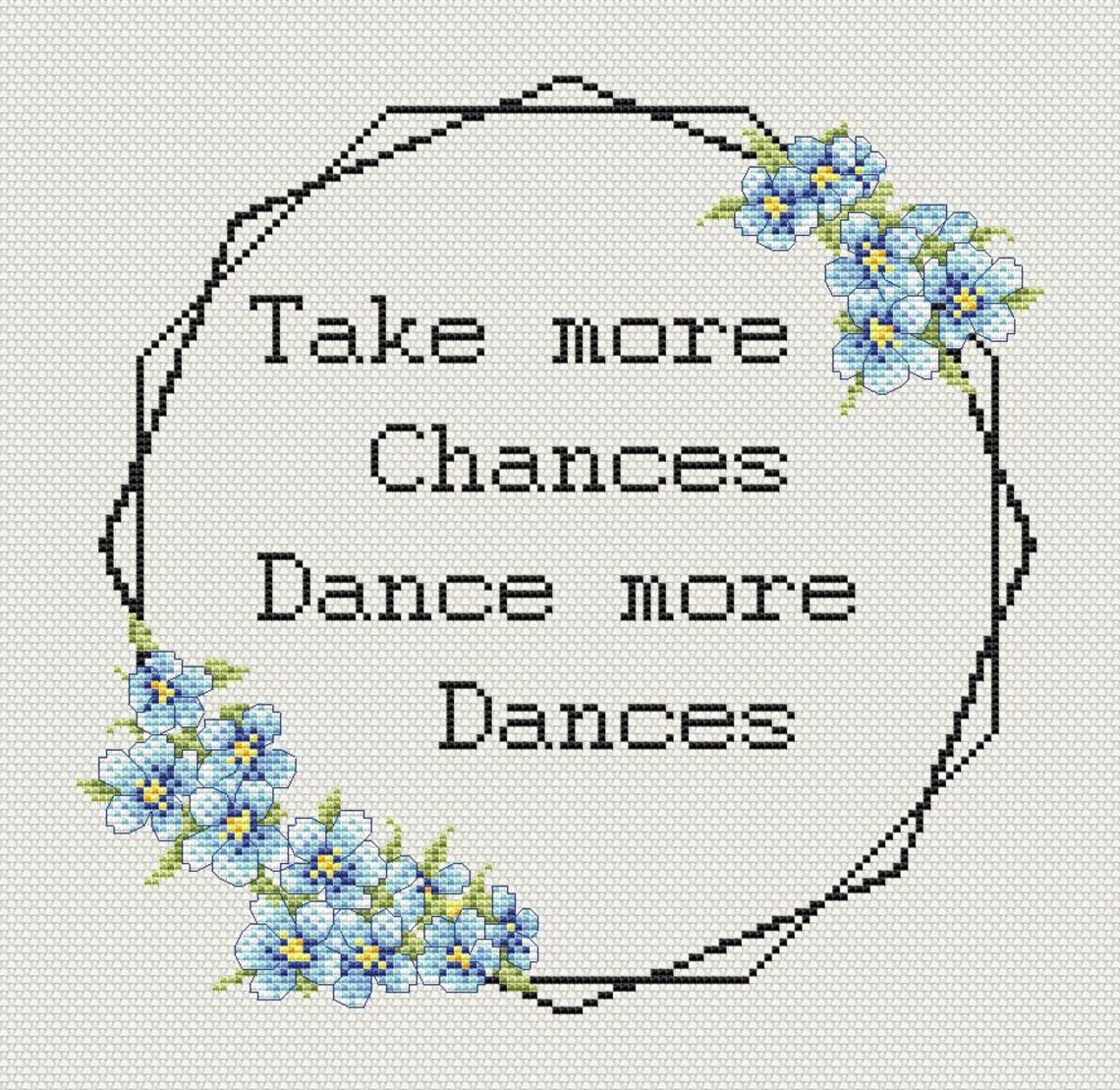 Take More Chances Cross Stitch Pattern, Flowers Wreath Cross Stitch ...
