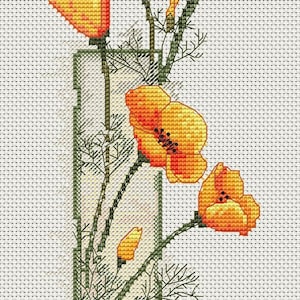 California Poppy Cross Stitch Pattern Watercolor Floral Cross Stitch ...