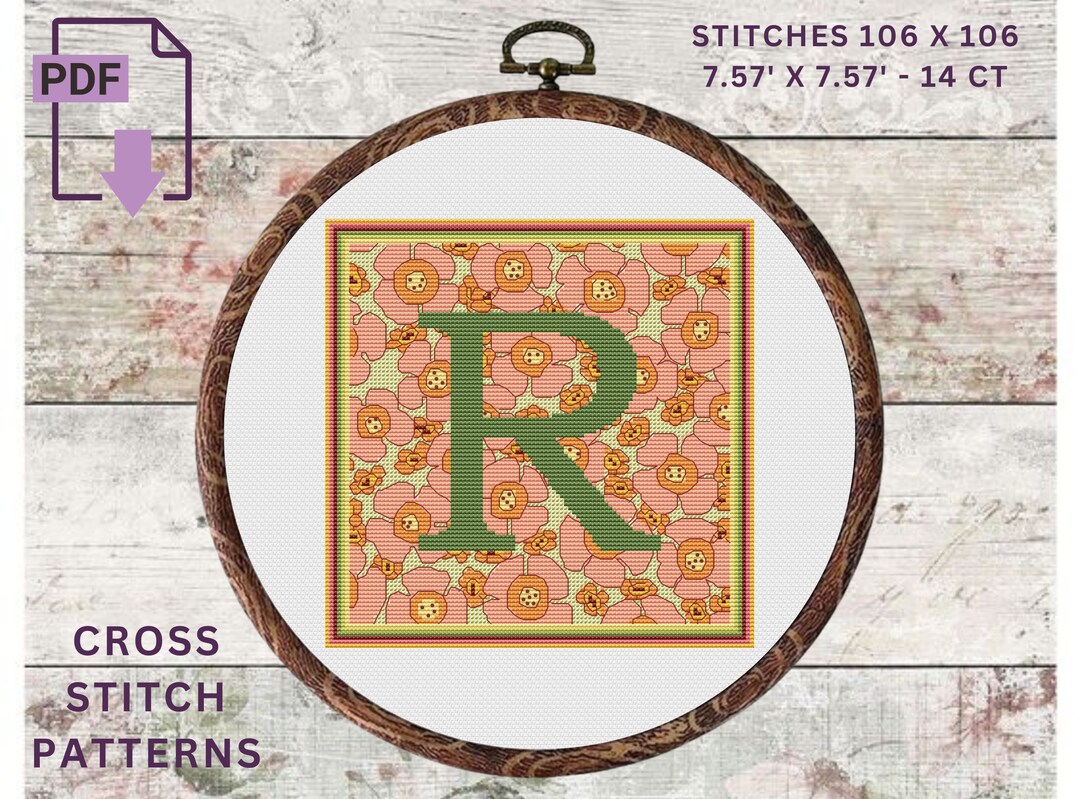 Letter R Cross Stitch Pattern, Modern Monogram, Alphabet Cross Stitch ...