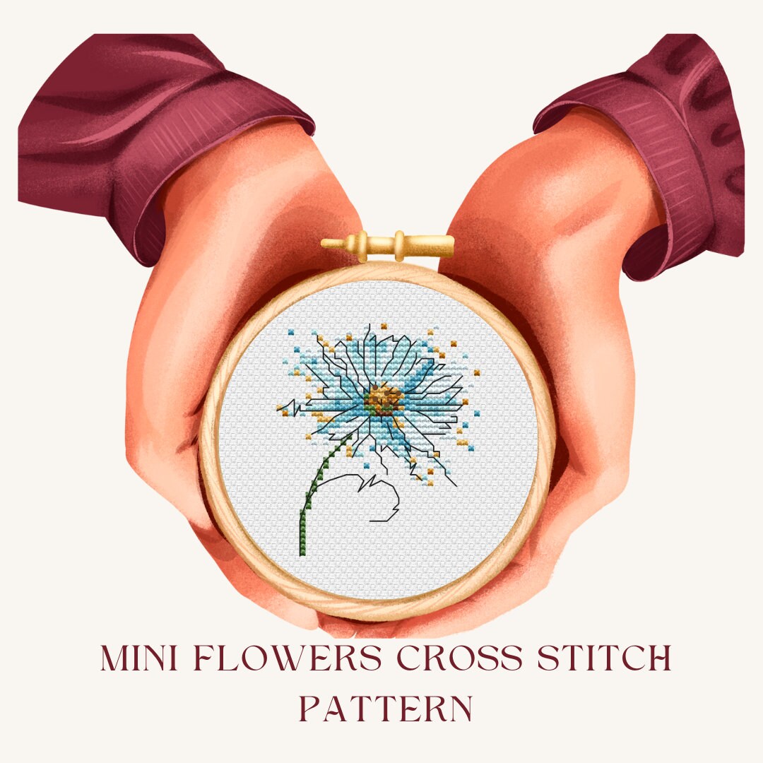 MINI Wild Flower Cross Stitch Pattern Blue Daisy Cross Stitch - Etsy