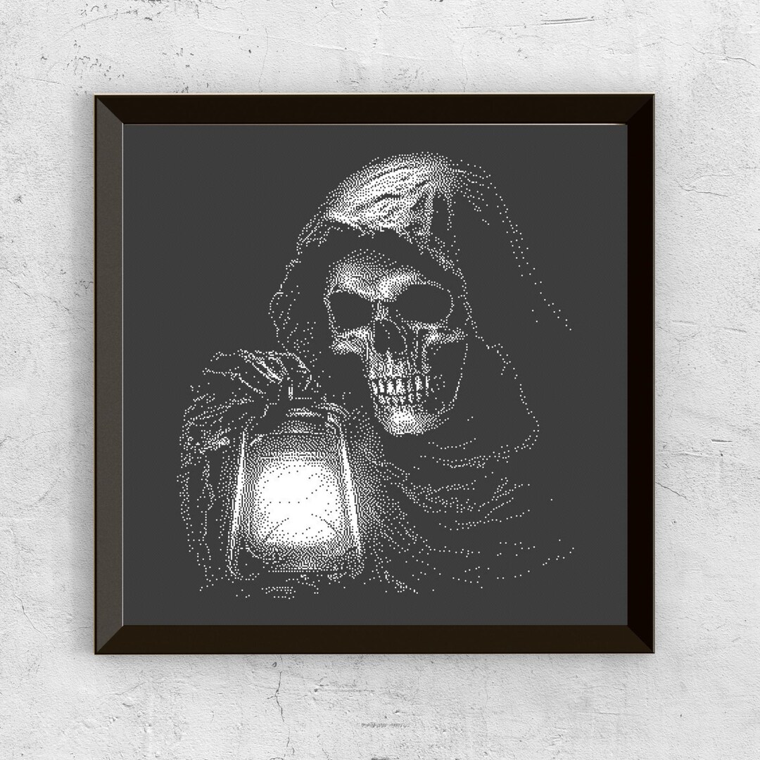 Grim Reaper Skull Cross Stitch Pattern PDF • Gothic Skeleton Blackwork ...