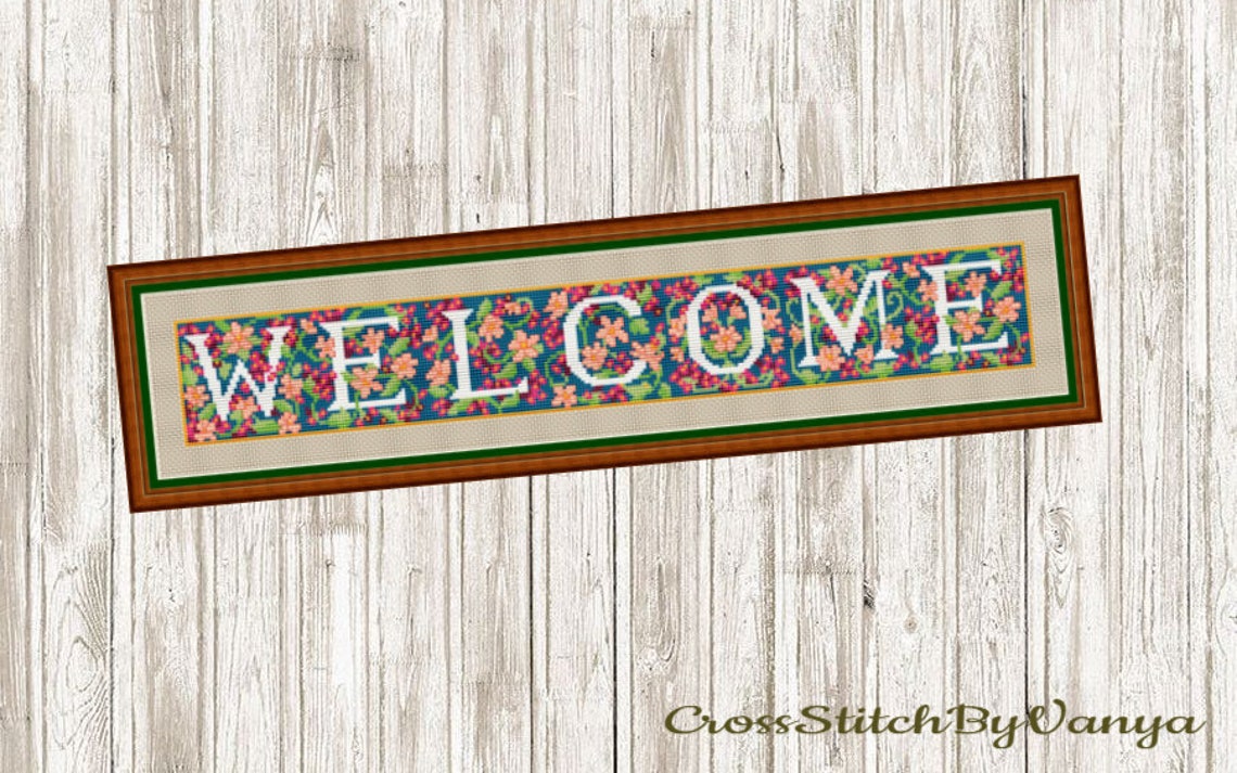 Welcome Cross Stitch Saying Pattern Floral Cross Stitch - Etsy