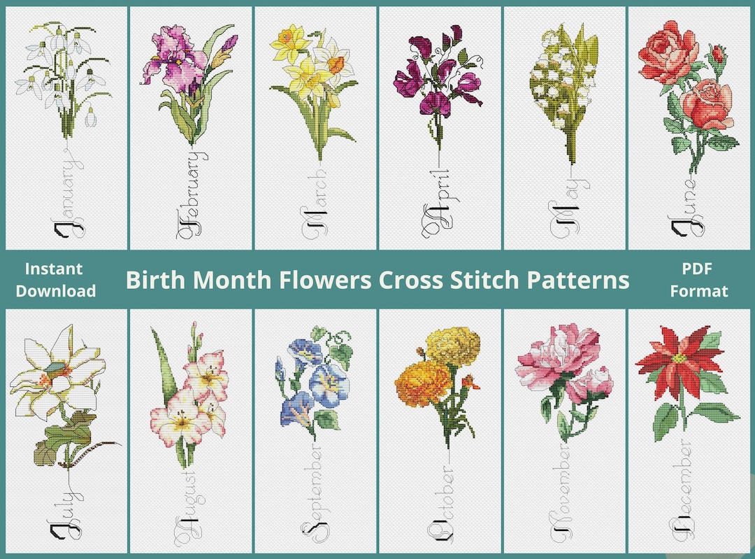 Flowers If the Month Cross Stitch Pattern - Etsy