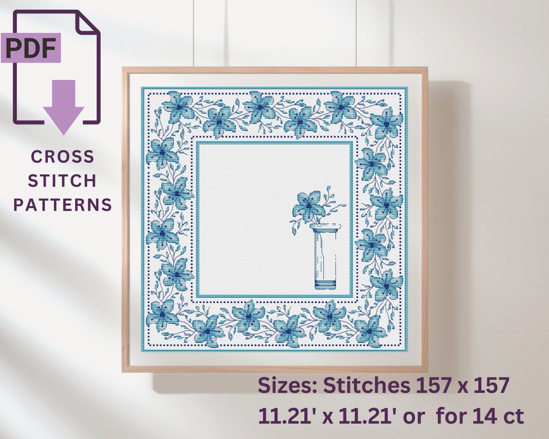 Blue Flowers Cross Stitch Pattern, Sampler Cross Stitch Pattern, PDF ...
