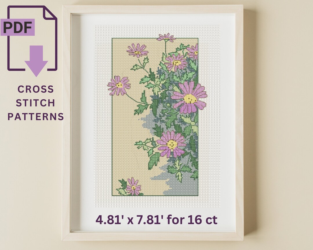 Purple Aster Amellus Cross Stitch Pattern Watercolor Floral Cross ...
