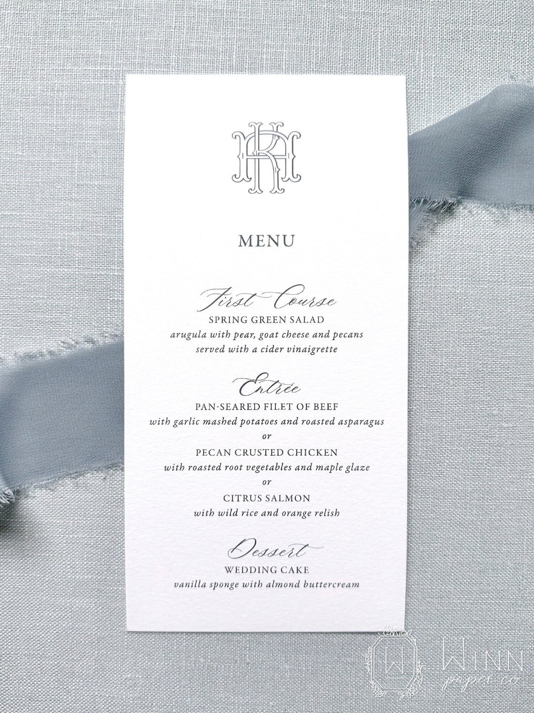 DEPOSIT Printed Duo Monogram Wedding Menu, Classic Monogram Reception ...