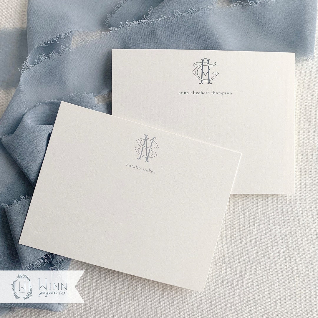 Duo Monogram Note Cards, Interlocking Monogram Stationery, Dual ...