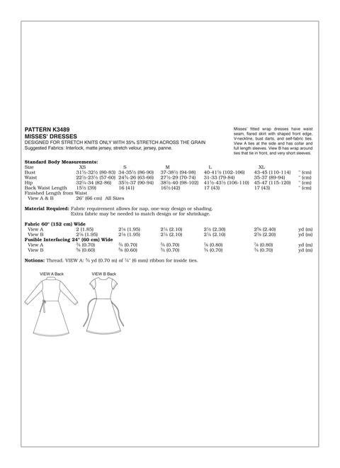 Kwik Sew K3489 kwik & Easy A-line, Tulip-hem, Wrap Dresses, Size XS XL ...