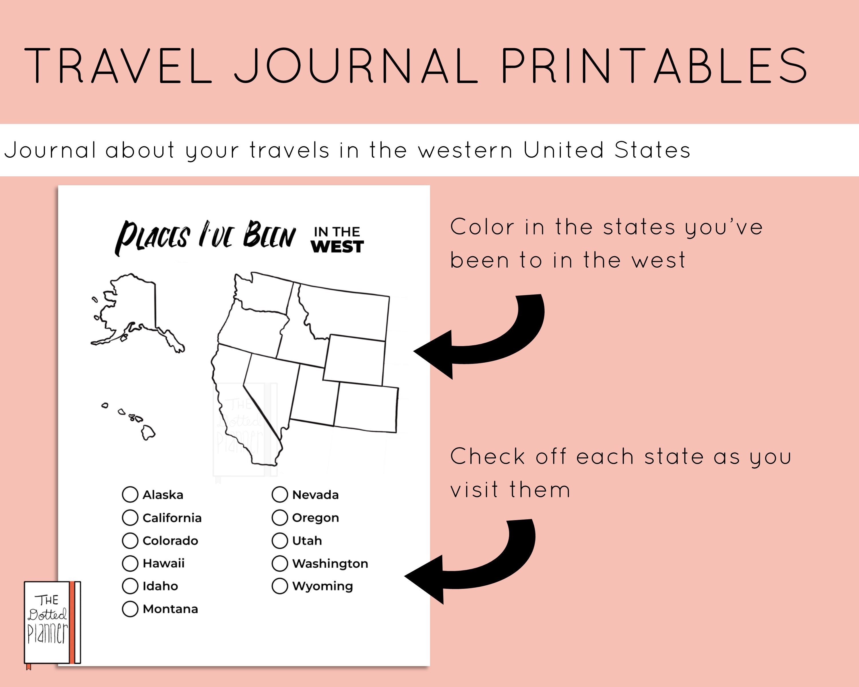 Printable Travel Journal Pages | Western US Travel Journal Printables ...