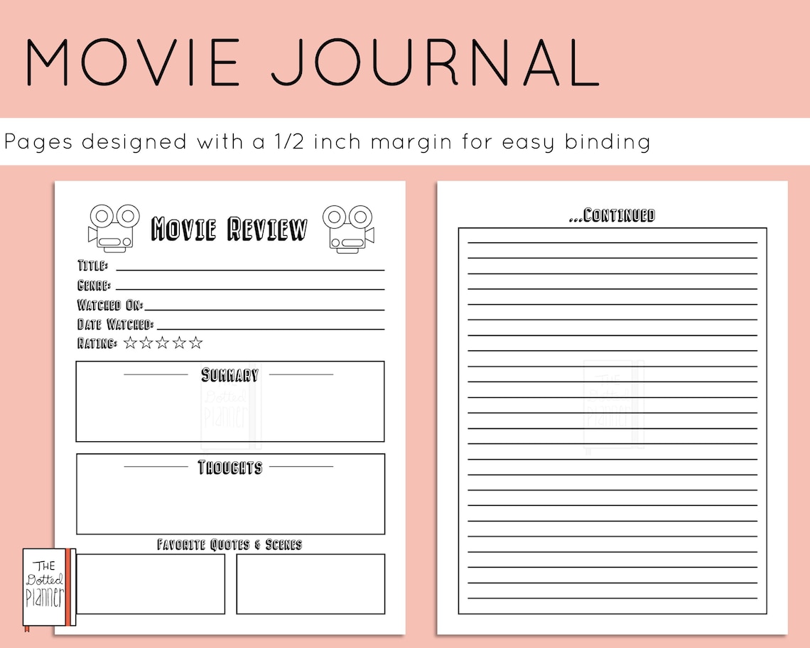 Movie Journal Movie Tracker Printable - Etsy