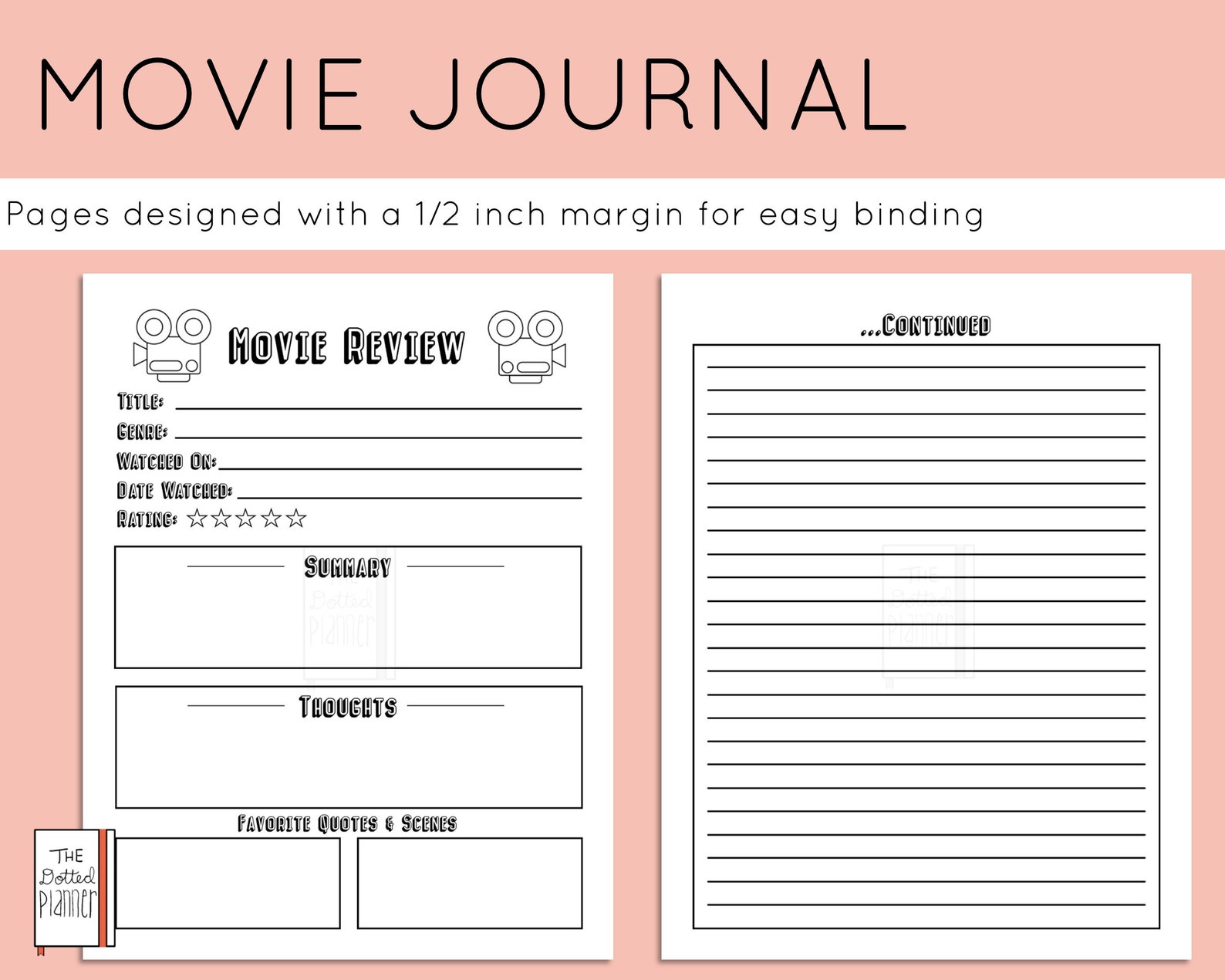 Movie Journal Movie Tracker Printable - Etsy