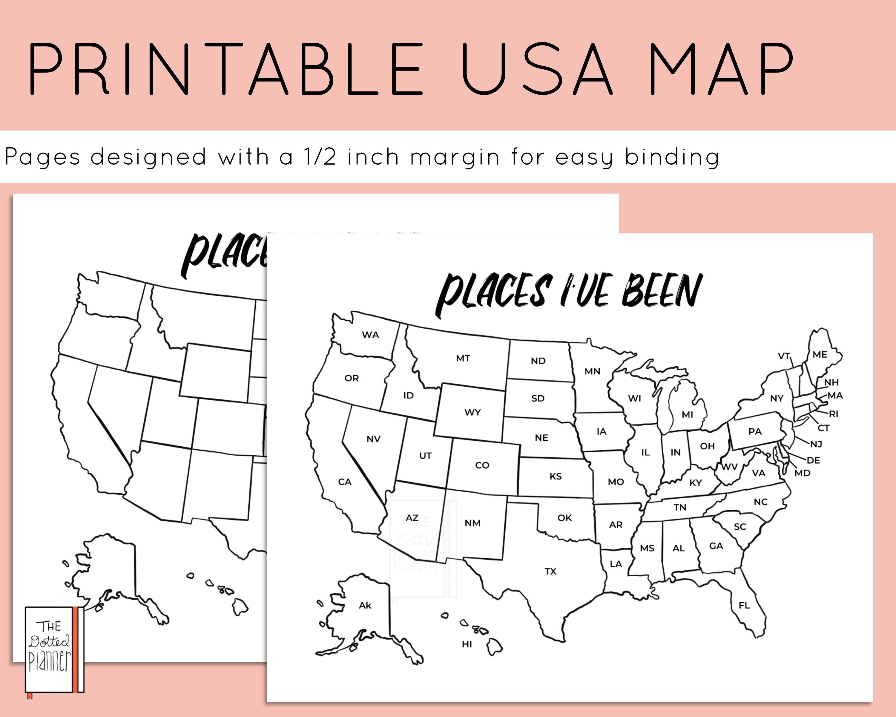 Places I've Been Printable Map | USA Map Printable - Etsy